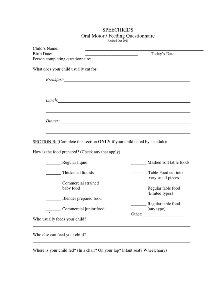 Feeding Questionnaire | PDF | Foods | Food And Drink