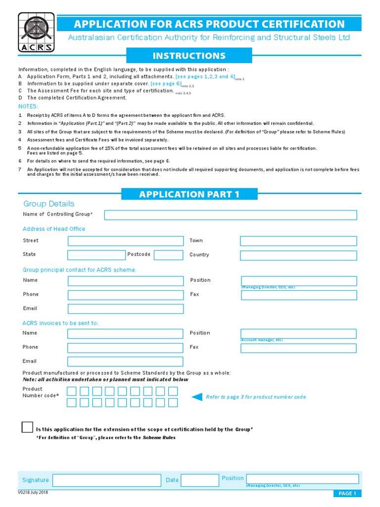 Application For Acrs Product Certification: Instructions | PDF ...
