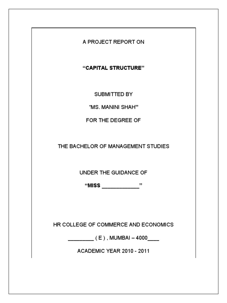 A Project Report On: "Capital Structure" | PDF | Bonds (Finance) | Cost ...