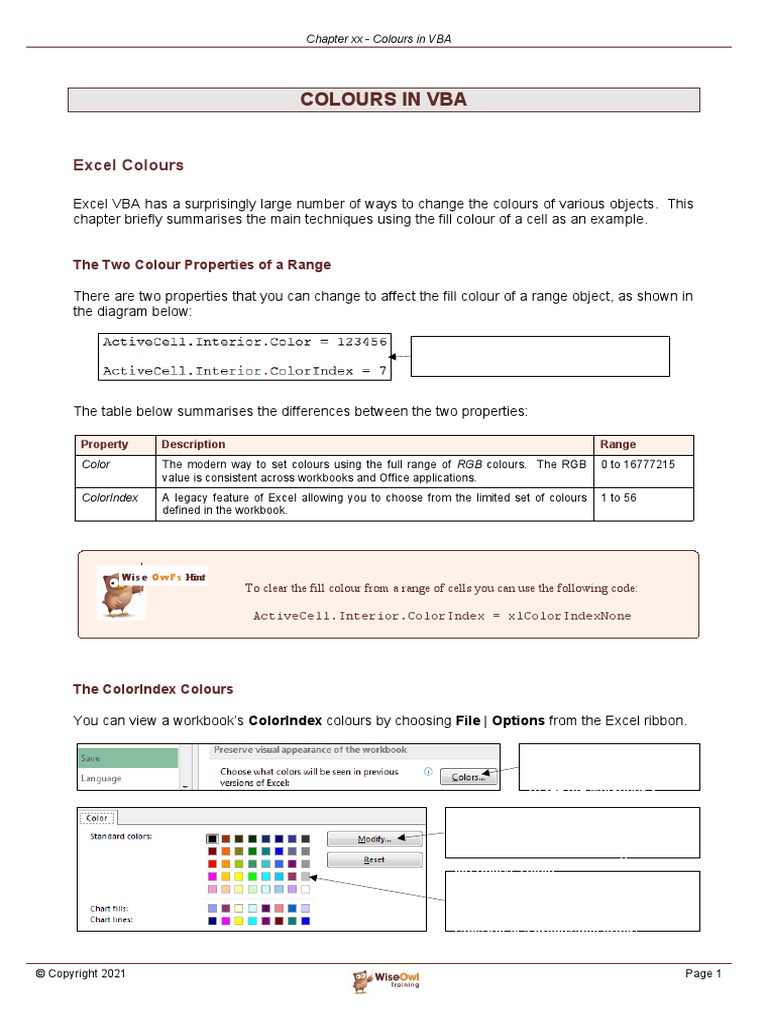 Colours in Vba | Download Free PDF | Microsoft Excel | Color