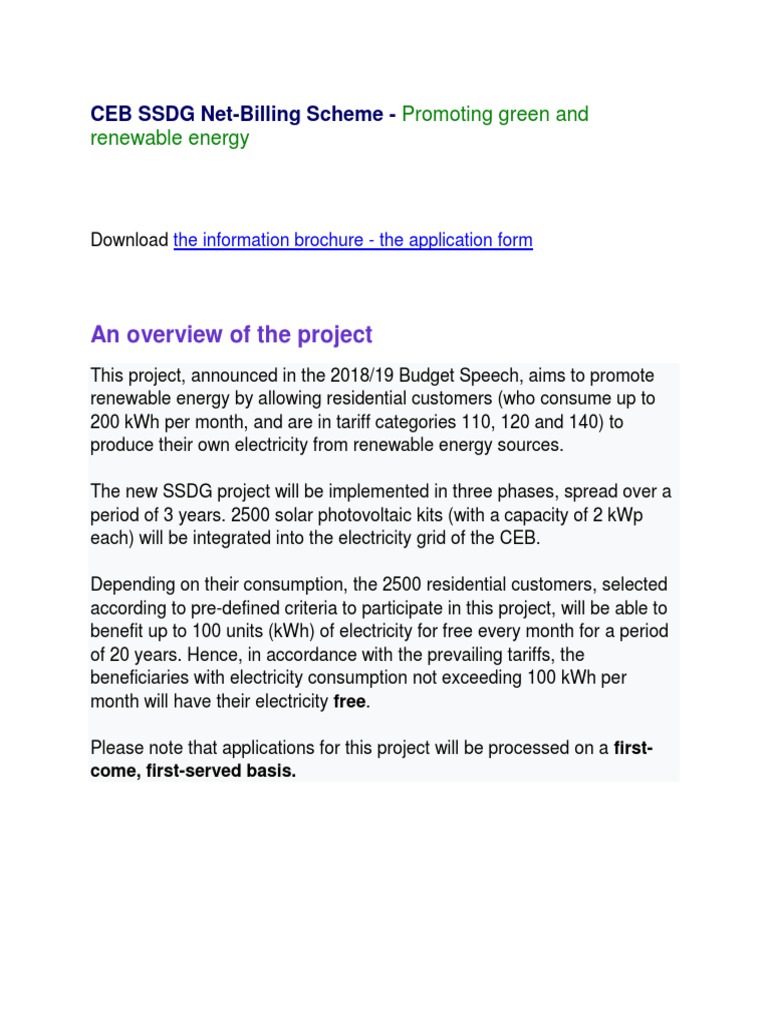 An Overview of The Project: CEB SSDG Net-Billing Scheme | PDF ...
