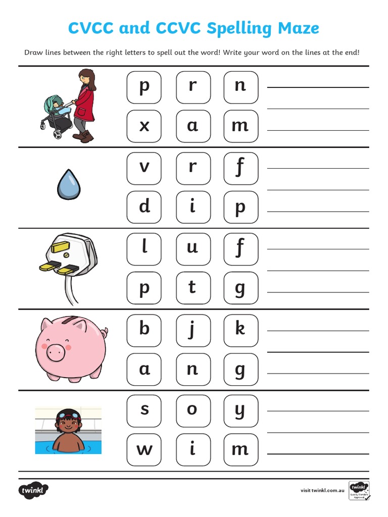 Au L 2548560 CVCC and CCVC Spelling Maze Worksheet English - Ver - 6 | PDF
