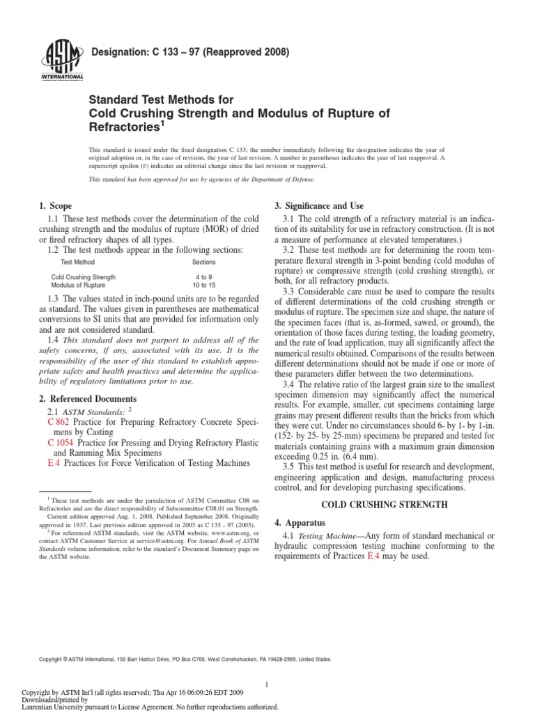 Astm C133 | Download Free PDF | Strength Of Materials | Refractory
