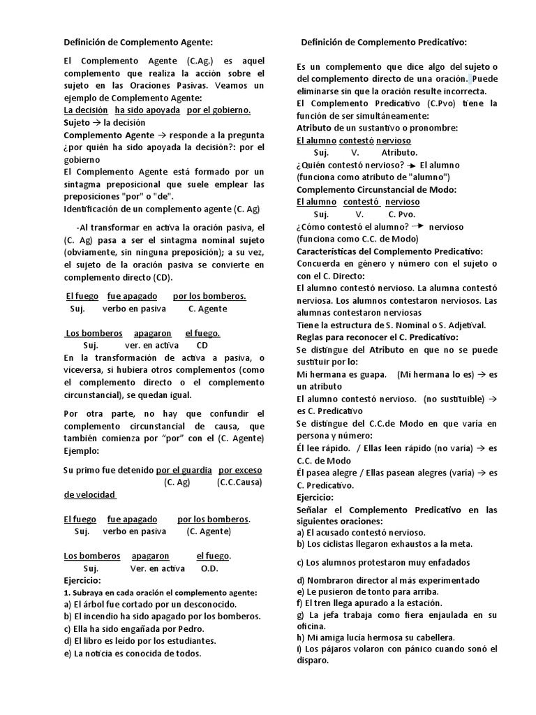 Definición de Complemento Agente | PDF | Asunto (gramática) | Sintaxis