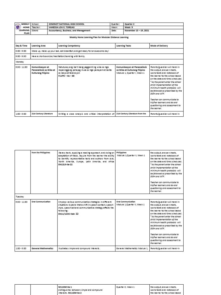 Abm WHLP | PDF | Learning | Worksheet