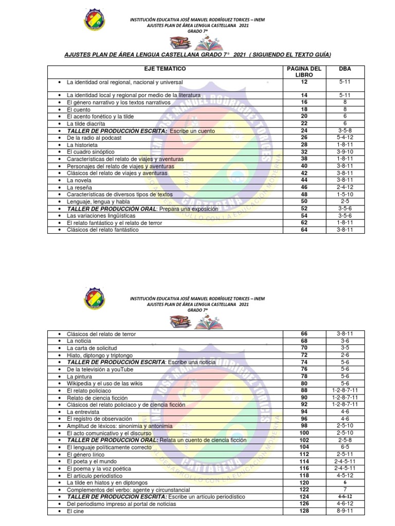 Ajustes Plan De área Castellano 7 Descargar Gratis Pdf Lingüística