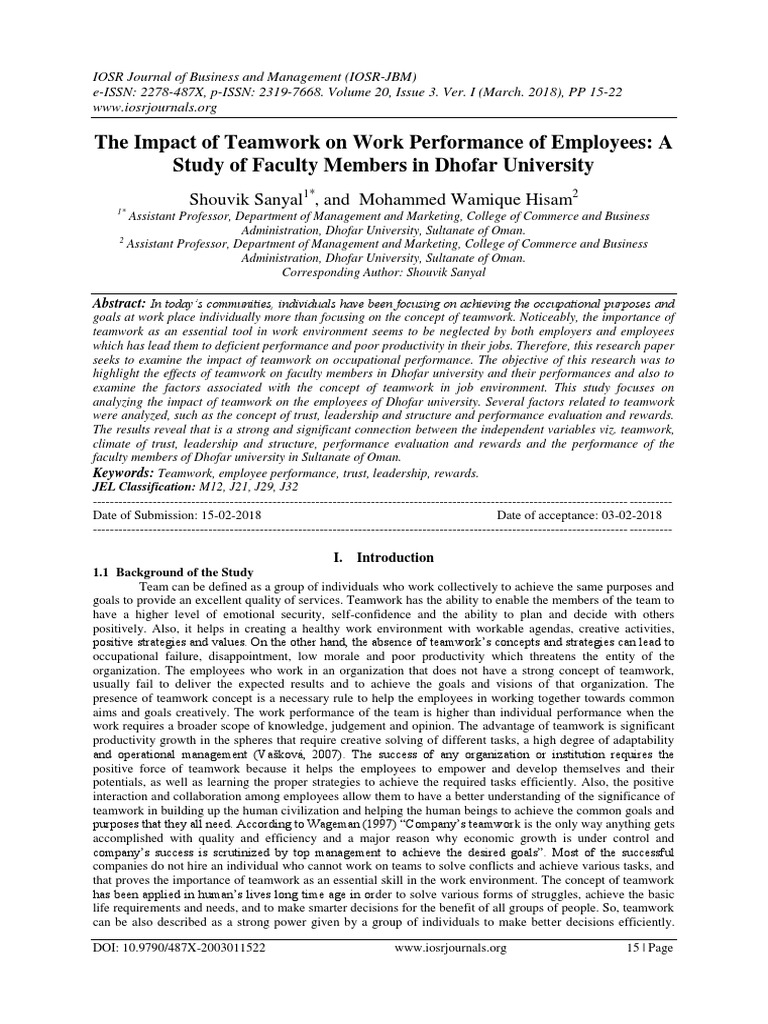 The Impact of Teamwork On Work Performance of Employees | PDF ...