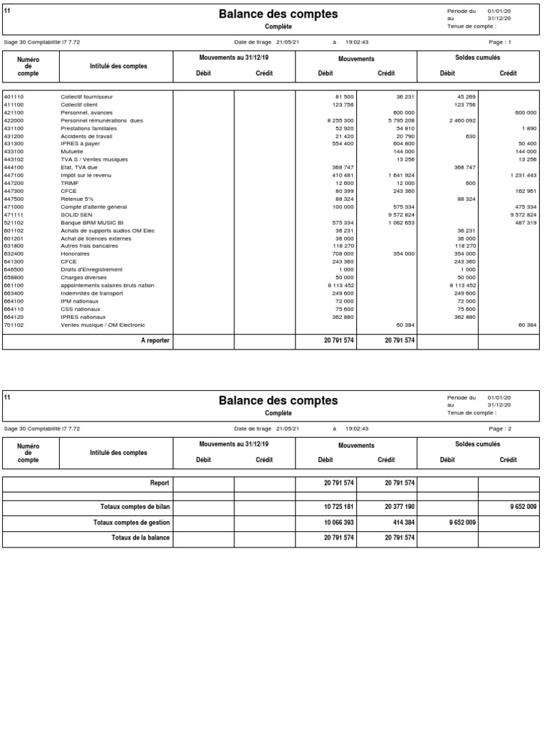 Balance Des Comptes | PDF | Comptabilité financière | Services (Économie)