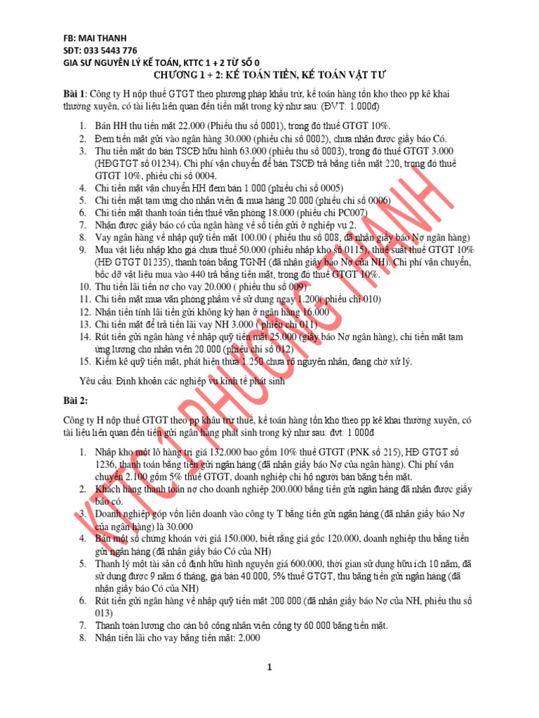 BÀI TẬP KTTC 1 FULL | PDF