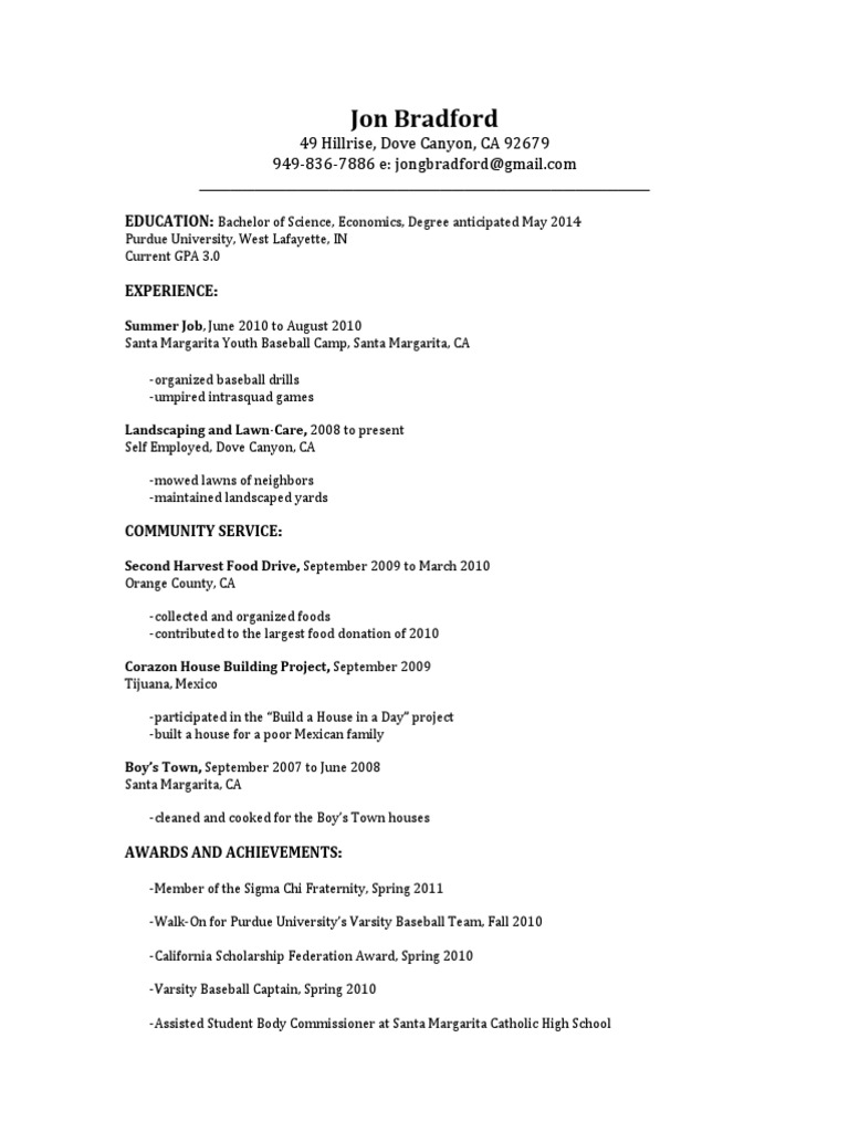 Jon Bradford's Resume Overview | PDF