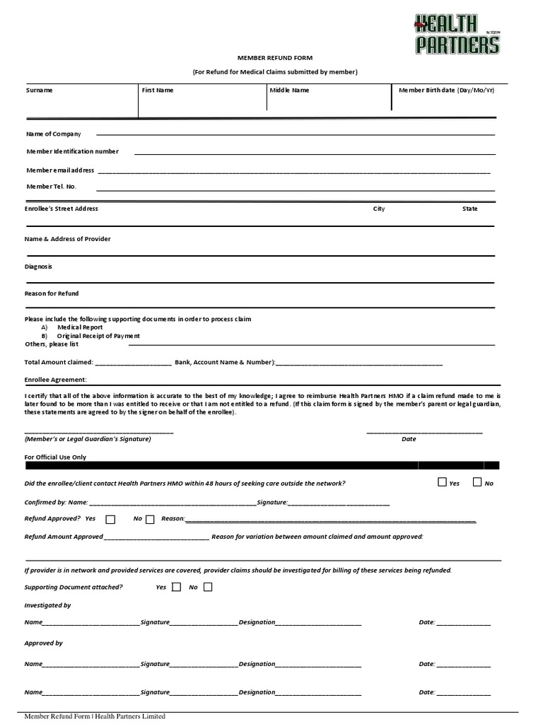 HP Refund Form | PDF