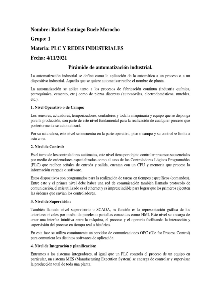Pirámide de Automatización Industrial | PDF | Controlador lógico ...