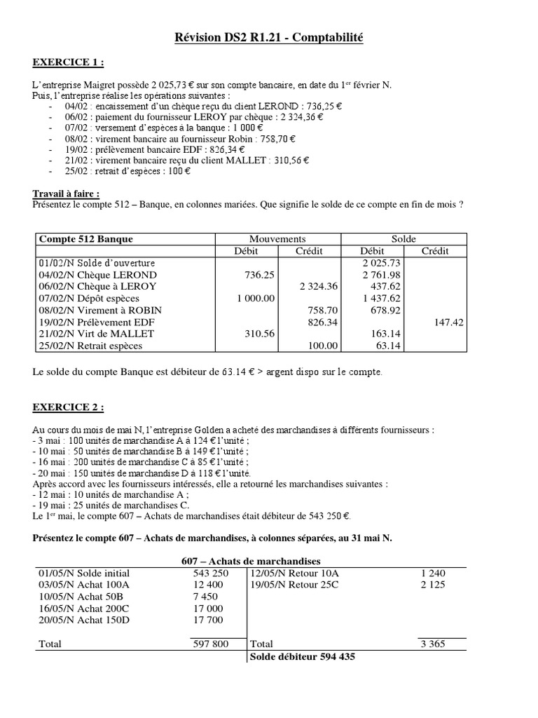 Révision DS2 R1.21 Corrigé | PDF | Banques | Chèque