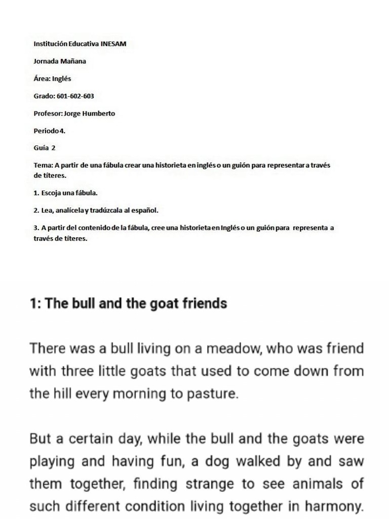 Fábulas en Inglés Grado Sexto | PDF