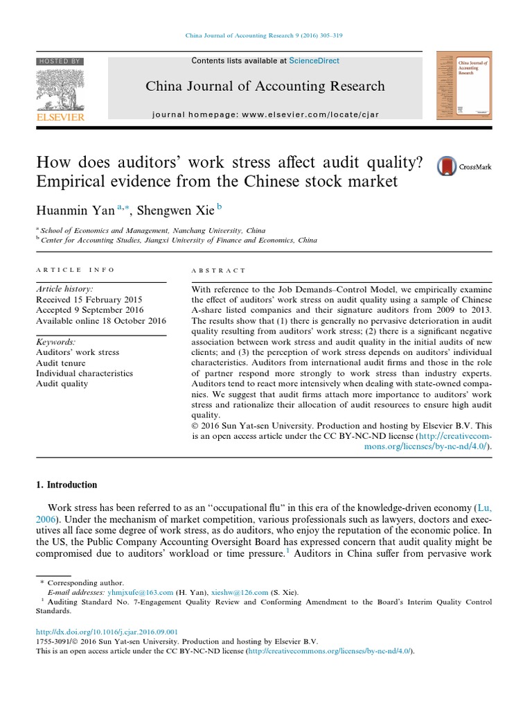 Impact of Auditor Stress on Audit Quality | PDF | Audit | Correlation ...