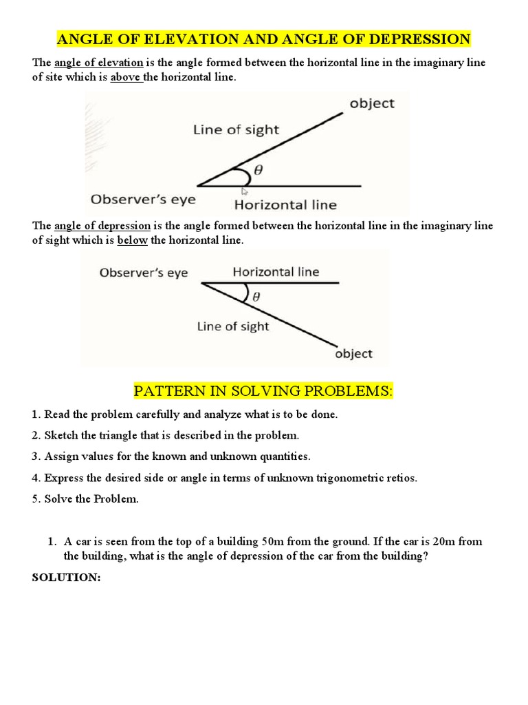 Angle of Elevation and Angle of Depression: Pattern in Solving Problems ...