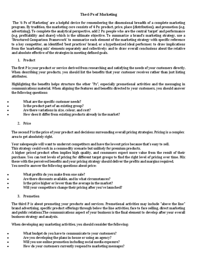 The 6 Ps of Marketing | PDF | Marketing | Pricing