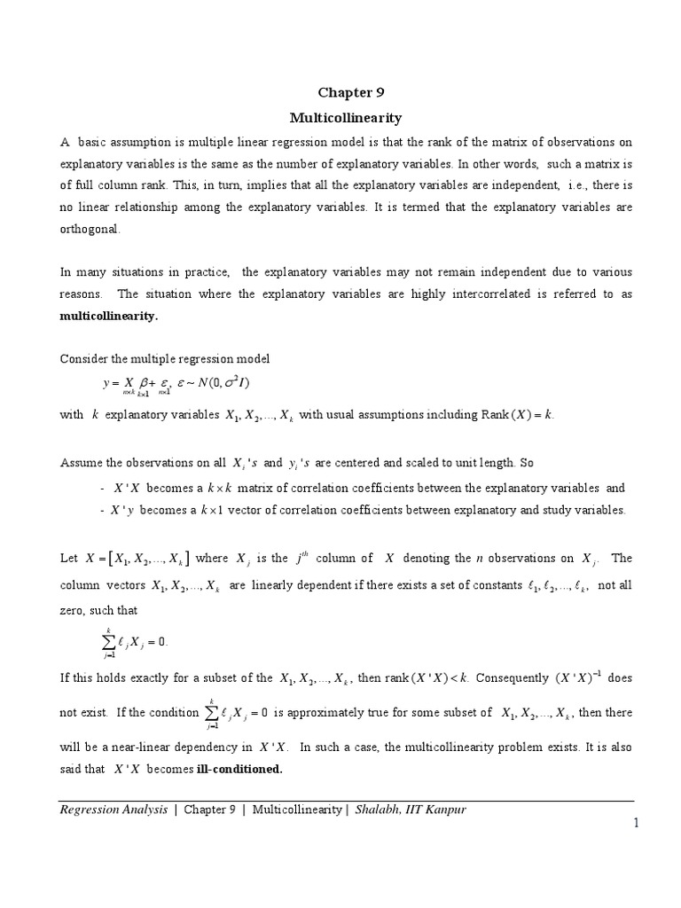 Chapter9 Regression Multicollinearity | PDF | Multicollinearity | Principal Component Analysis