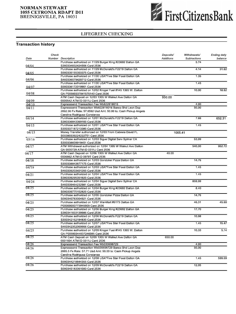 First Citizen Bank Statement | PDF