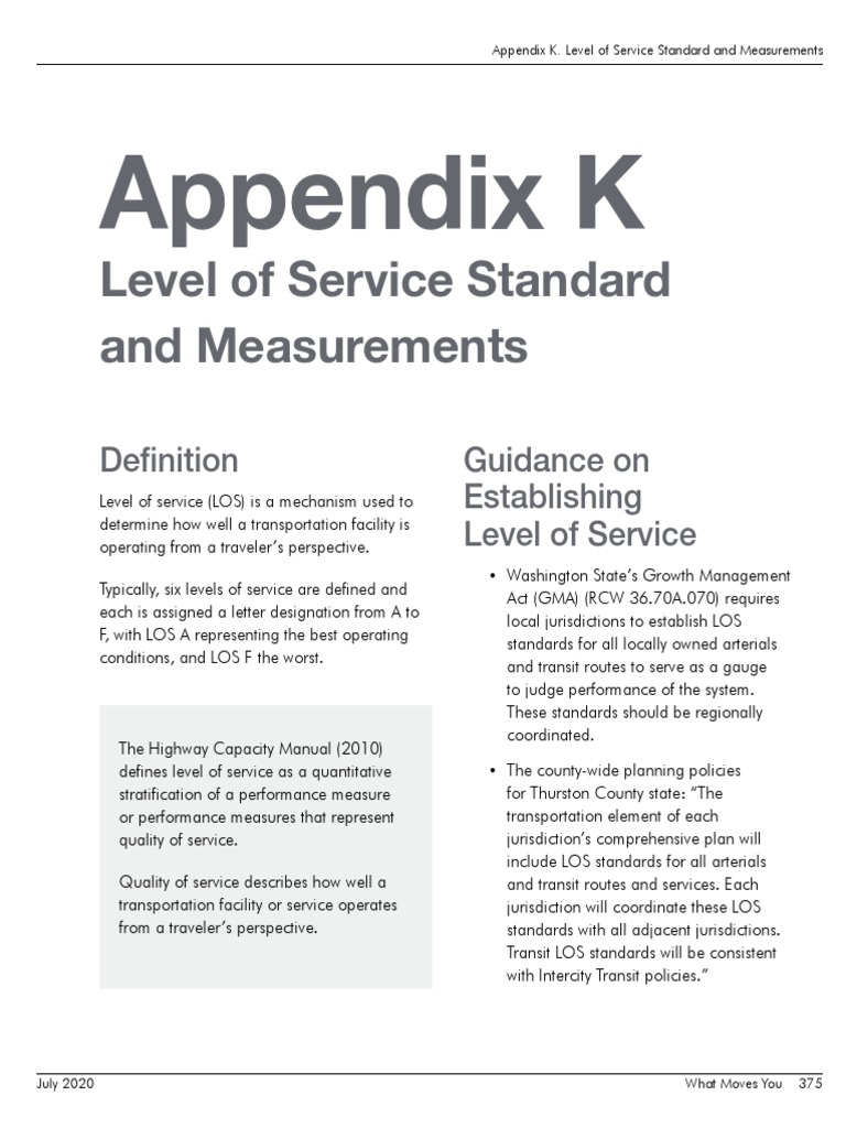 Appendix K Level of Service Standard and Measurements | PDF | Transport ...