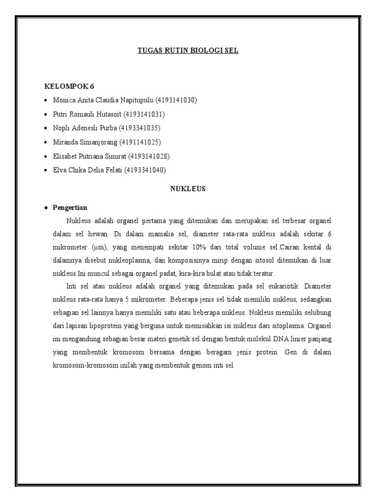 Tugas Rutin Biologi Sel - Kelompokm - PSPB 19 D | PDF