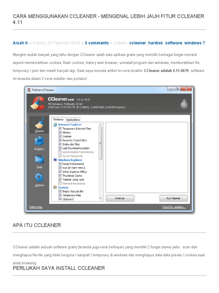 Cara Menggunakan Ccleaner | PDF