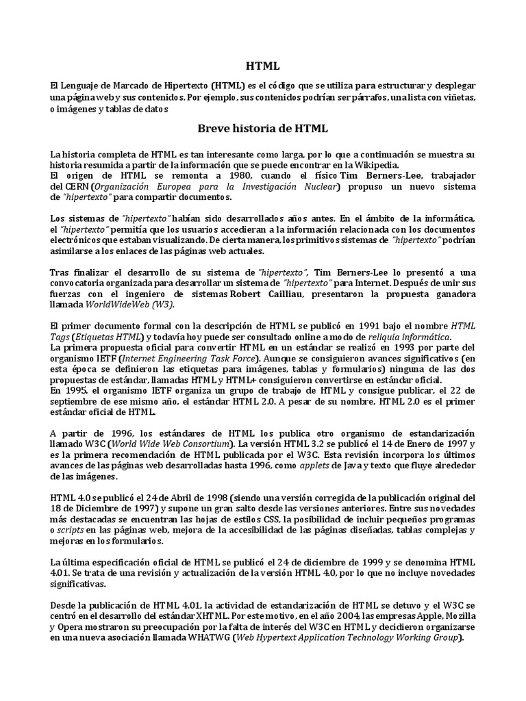 Historia de HTML | PDF | HTML | Red mundial
