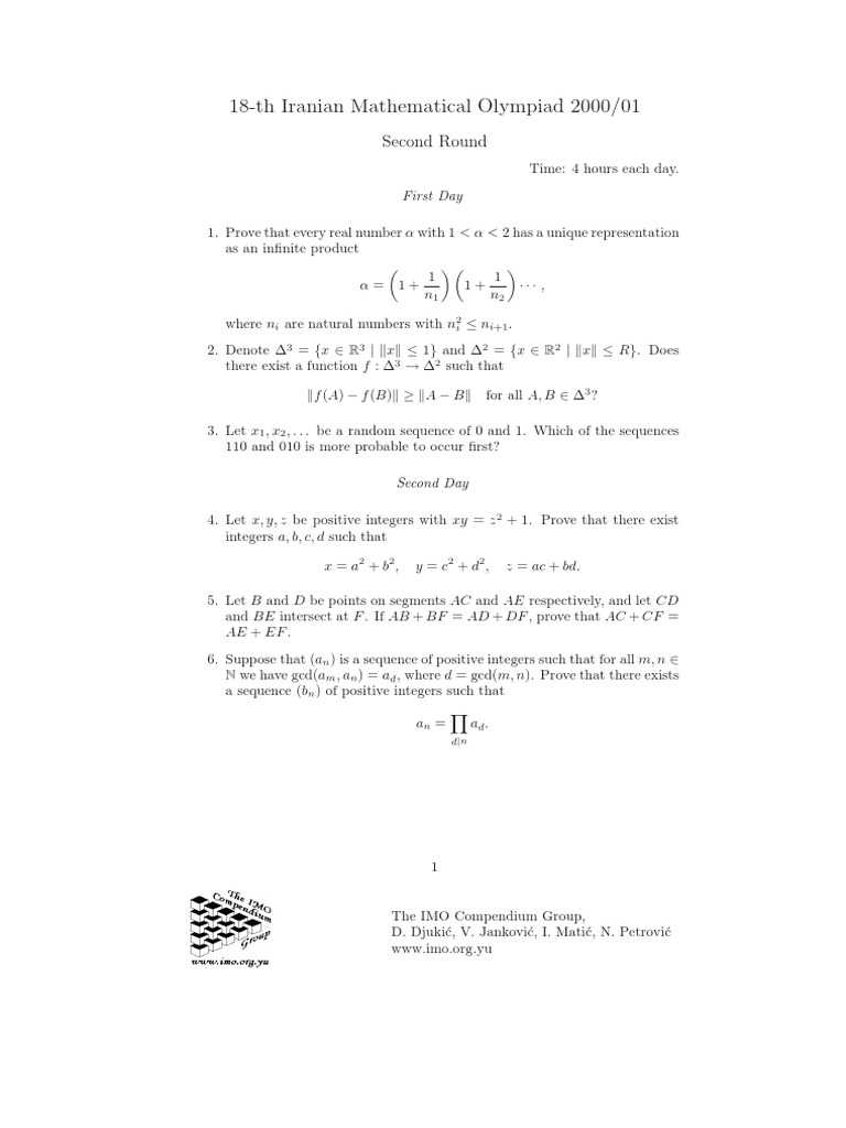 2000 Iranian Math Olympiad Problems | PDF