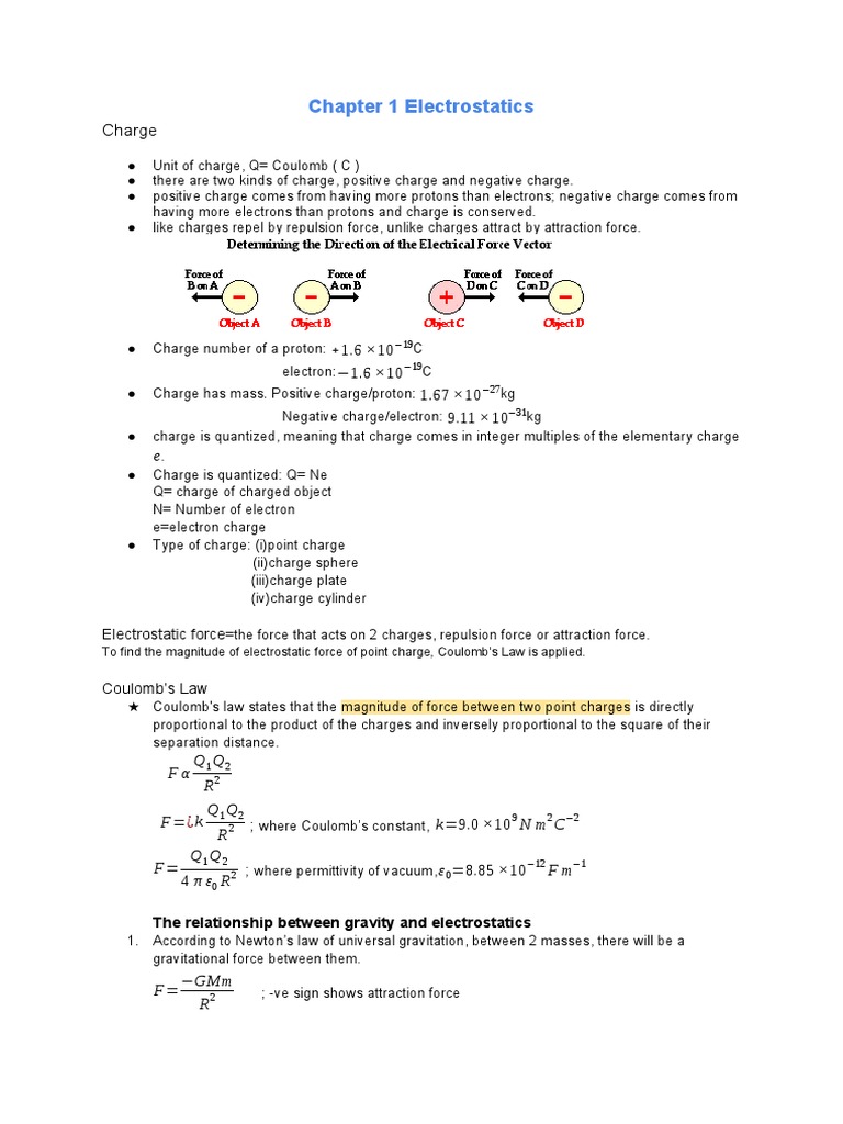 Chapter 1 Electrostatics: Charge | PDF | Electric Charge | Electrostatics