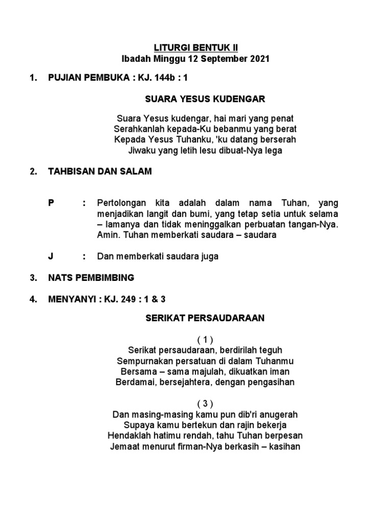 Liturgi Bentuk II - 12 September | PDF