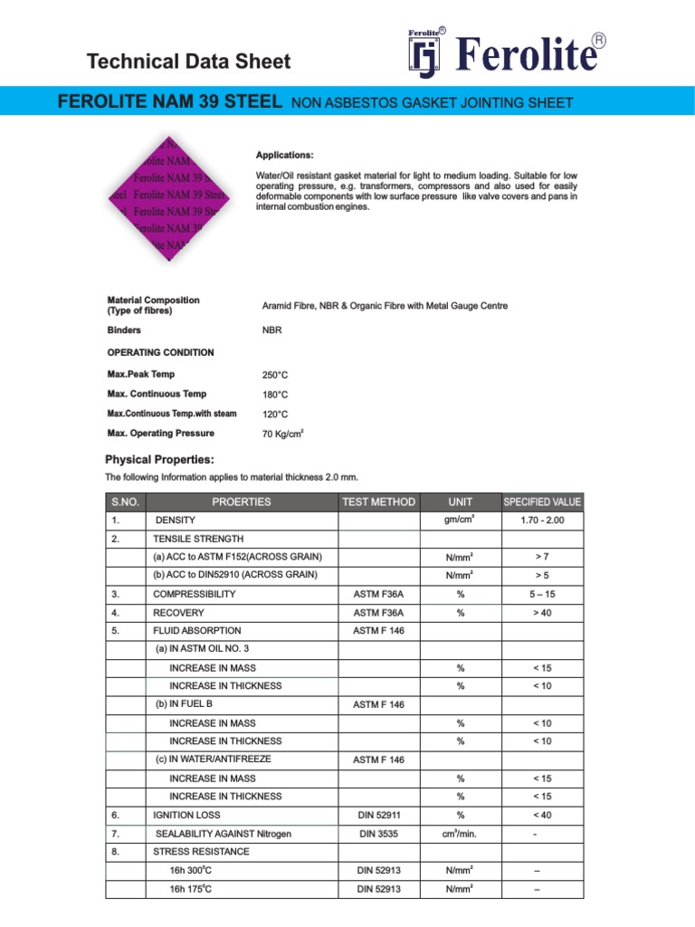 Technical Data Sheet: Ferolite Nam 39 Steel | PDF | Sheet Metal | Steel