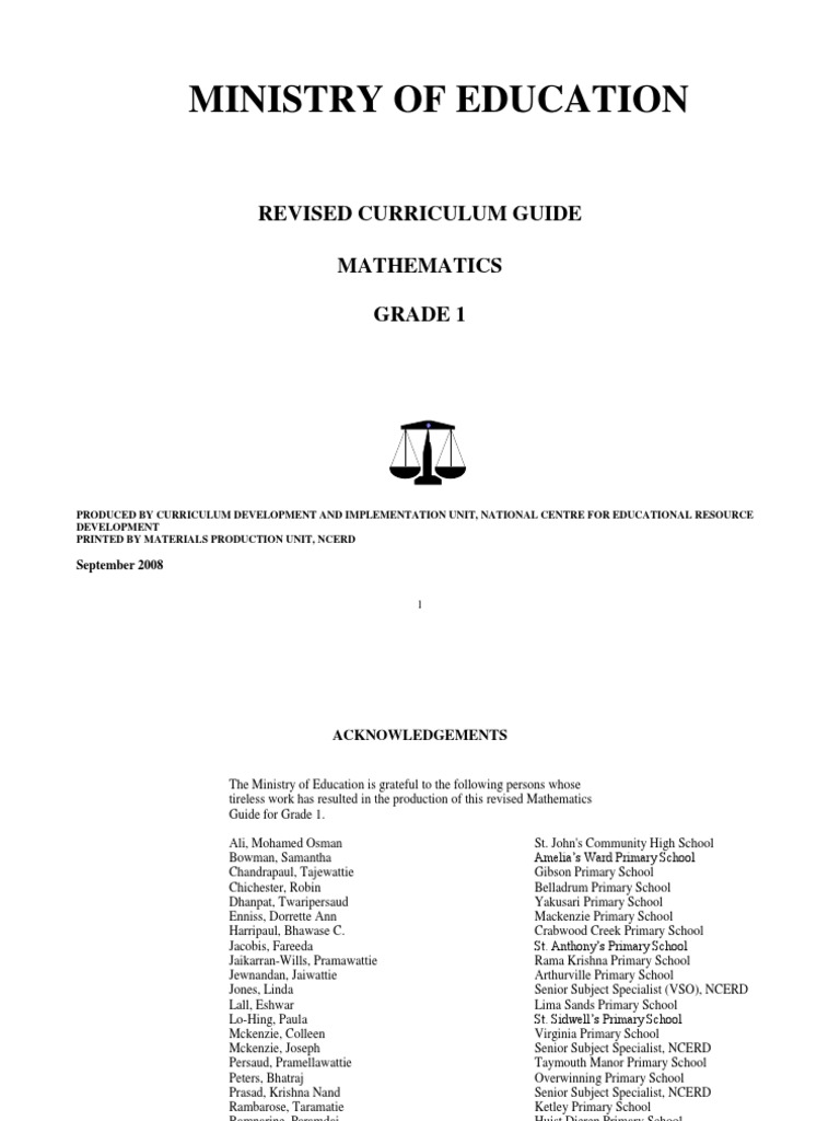 Grade 1 Curriculum Guide - Mathematics | PDF | Science | Knowledge