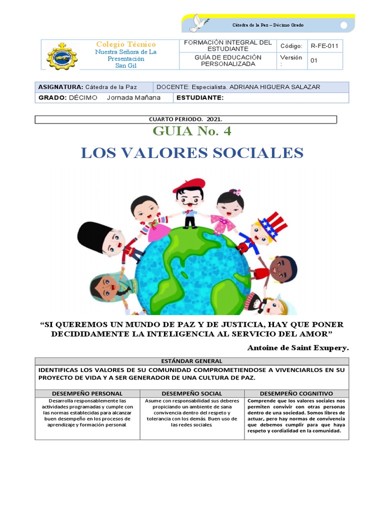 Valores que construyen la paz | PDF | Sociedad | Comportamiento