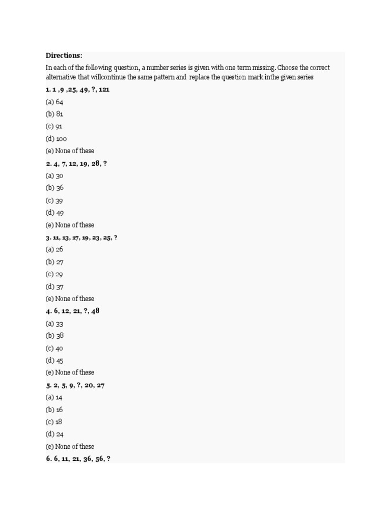 Verbal Reasoning Number Series | PDF