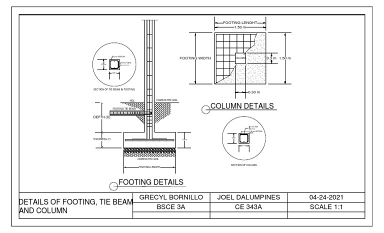 Footing Tie Beam and Column Details | PDF | Civil Engineering
