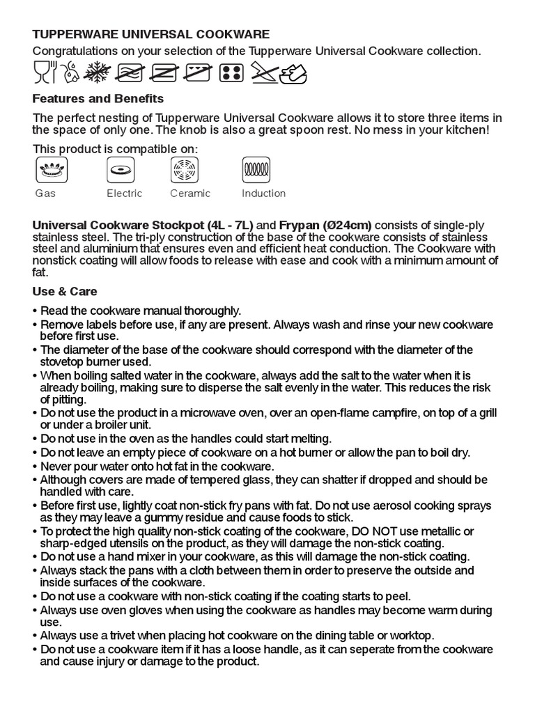 English User Manual Universal Cookware | PDF | Cookware And Bakeware ...