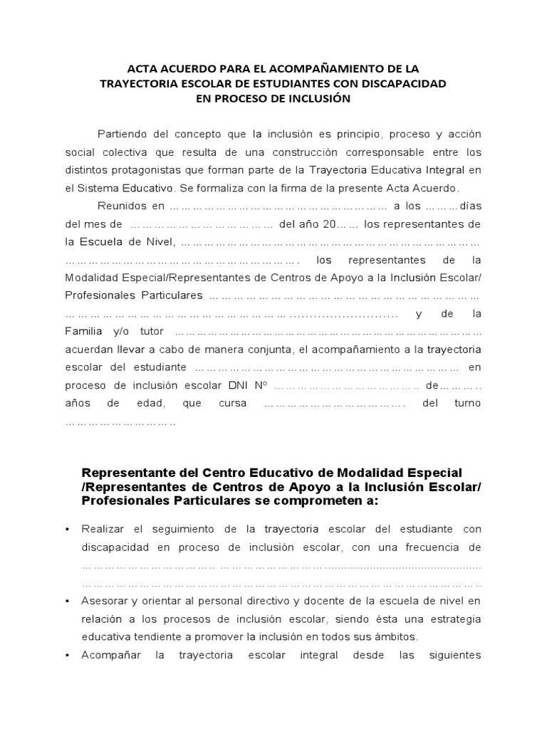 Acta Acuerdo Inclusión Escolar 1825 | PDF | Inclusión (Educación ...