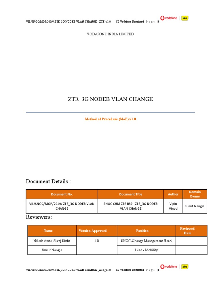 SNOC - CM - MOP - 3G - NODEB - VLAN Change - ZTE - v1.0 | PDF | Republican National Committee ...