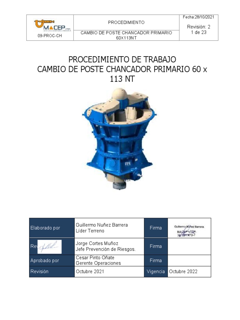 09-Proc-Ch Procedimiento Cambio de Poste Ch. Primario | PDF | Lavado de ...