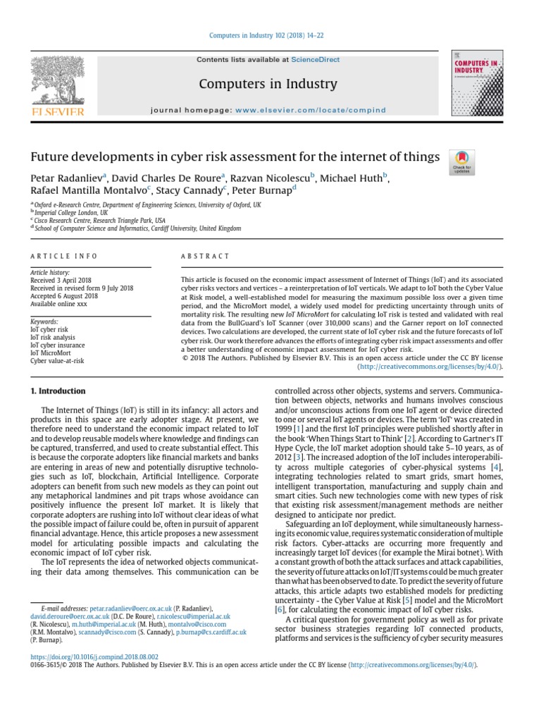 Future Developments in Cyber Risk Assessment For The Internet of Things ...