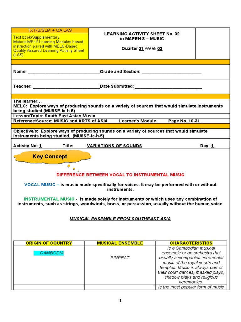 q1 Las Music Grade-8 Week 2 | PDF | Musical Instruments | String ...