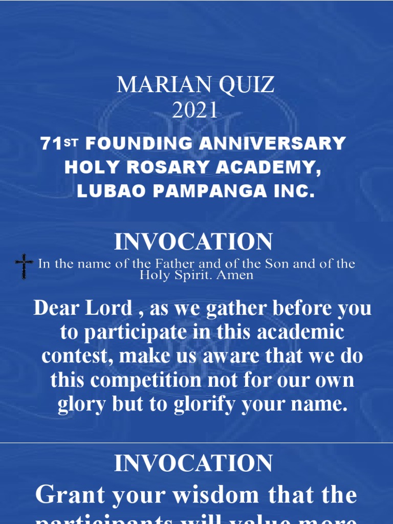 Marian Quiz 2021 Official | PDF | Mary, Mother Of Jesus | Rosary