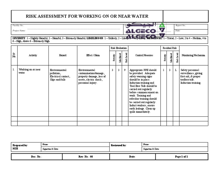 Risk Assessment For Working On or Near Water | PDF | Risk | Risk Assessment
