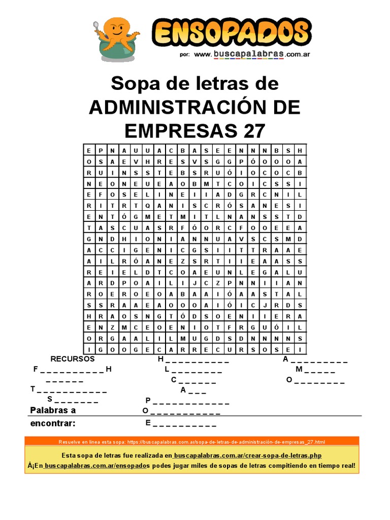 Sopa de Letras de Administración de Empresas | PDF