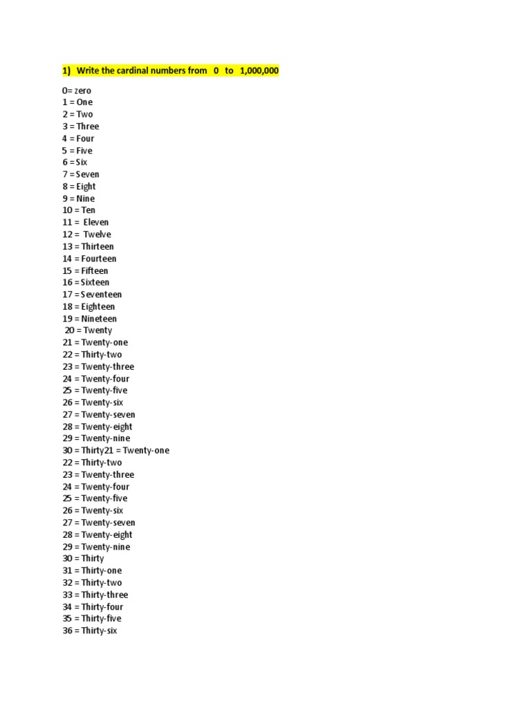1) Write The Cardinal Numbers From 0 To 1,000,000 | PDF