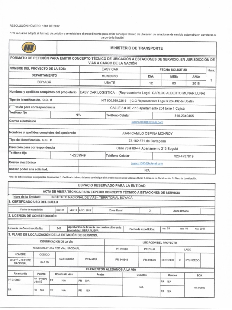 Carta Radicacion y Formato Resolucion 1361 de 2012 | PDF