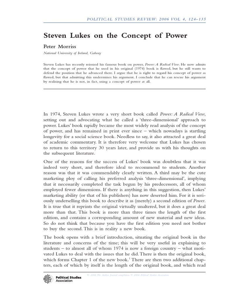Steven Lukes On The Concept of Power: Peter Morriss | PDF | Concept ...