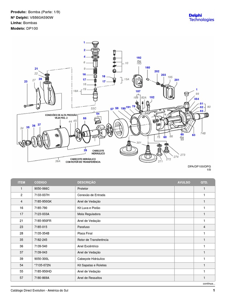 Produto: Bomba (Parte: 1/9) #Delphi: V8860A590W Linha: Bombas Modelo ...