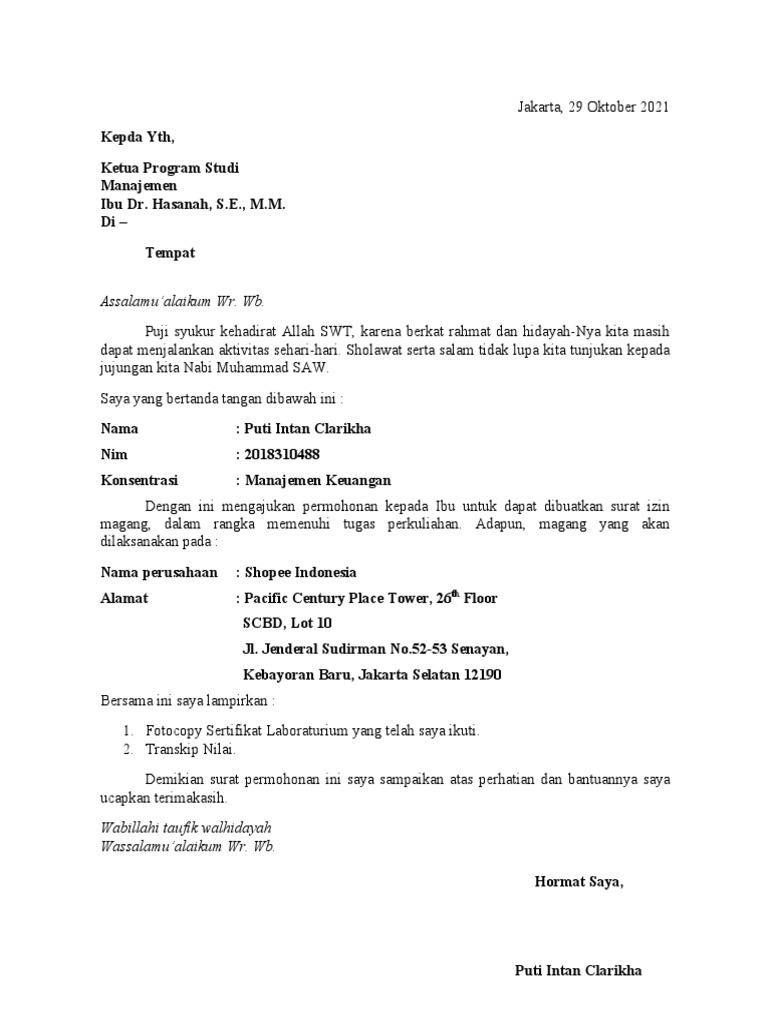 Surat Permohonan Magang | PDF