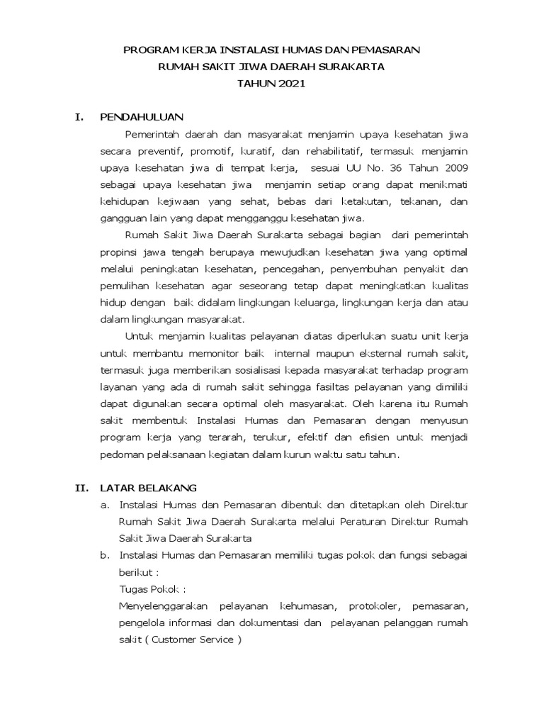 Program Humas RSJ Surakarta 2021 | PDF